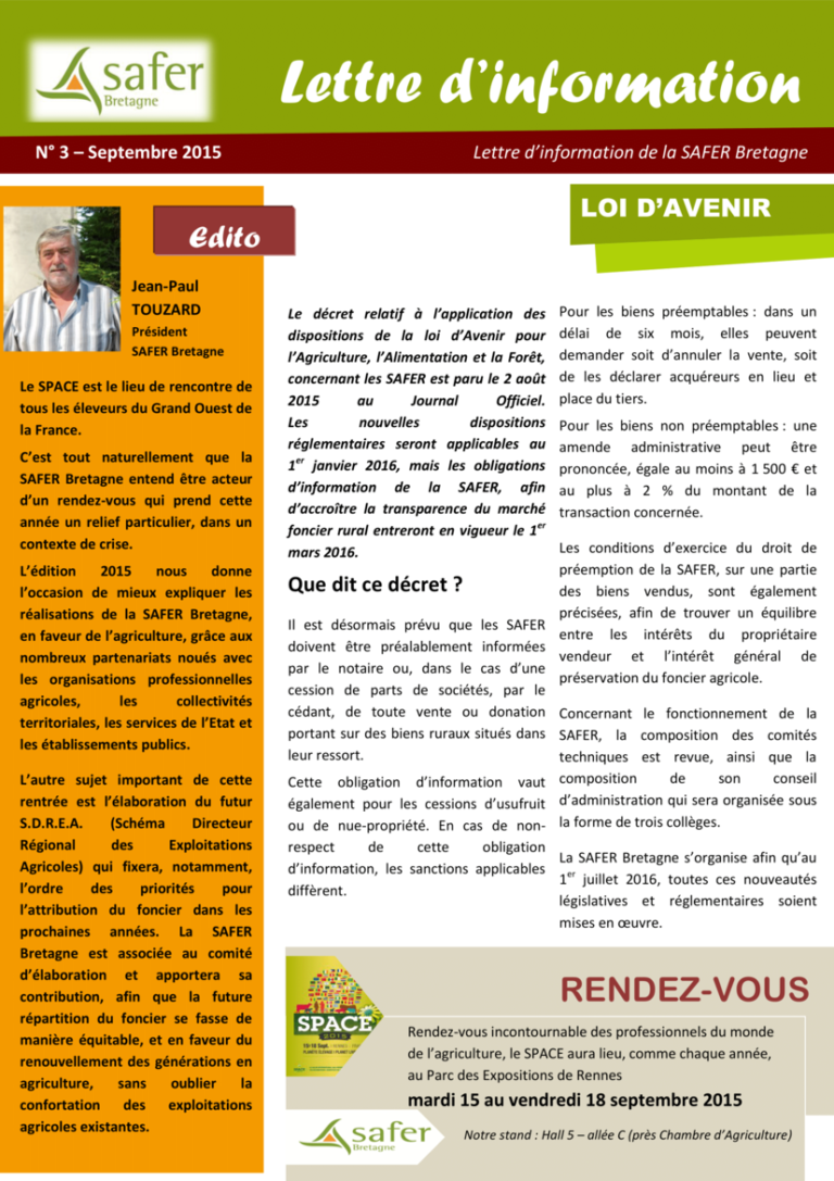 La lettre d'information - Safer Bretagne